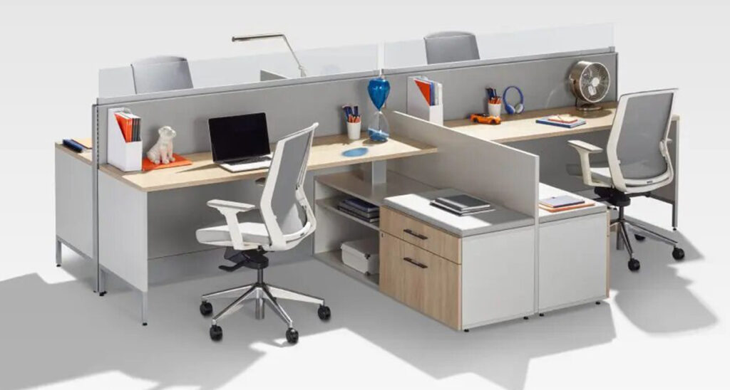Stylish 4-Person Workstations with Credenza Storage